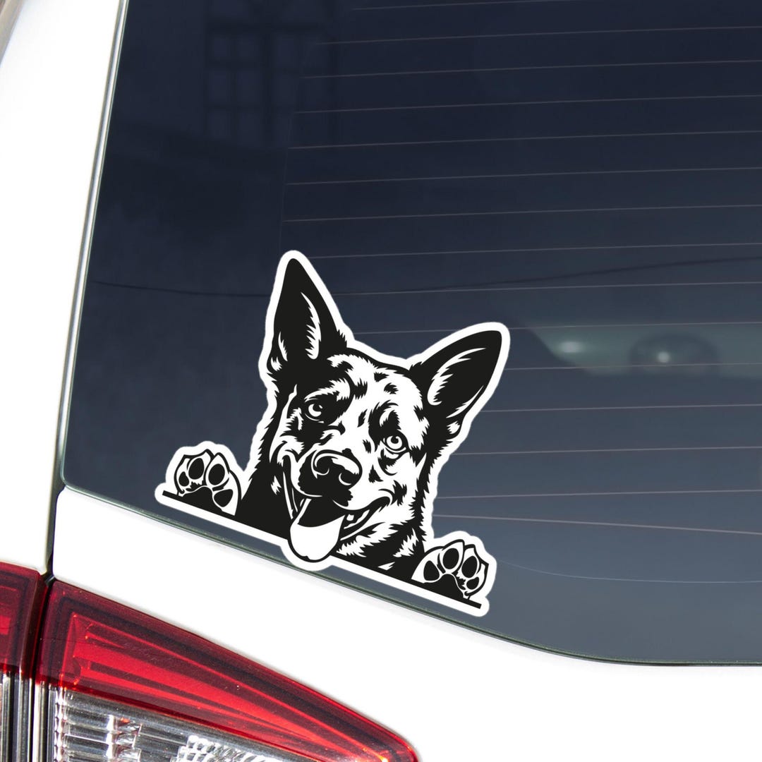 Red Heeler Peeking Car Decal - Black & White Australian Cattle Dog ...
