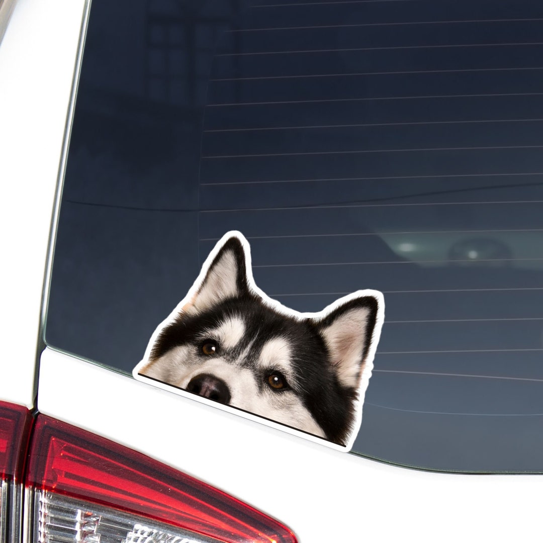 Black Siberian Husky Sticker: Peeking Dog Waterproof Uv-protected Vinyl ...