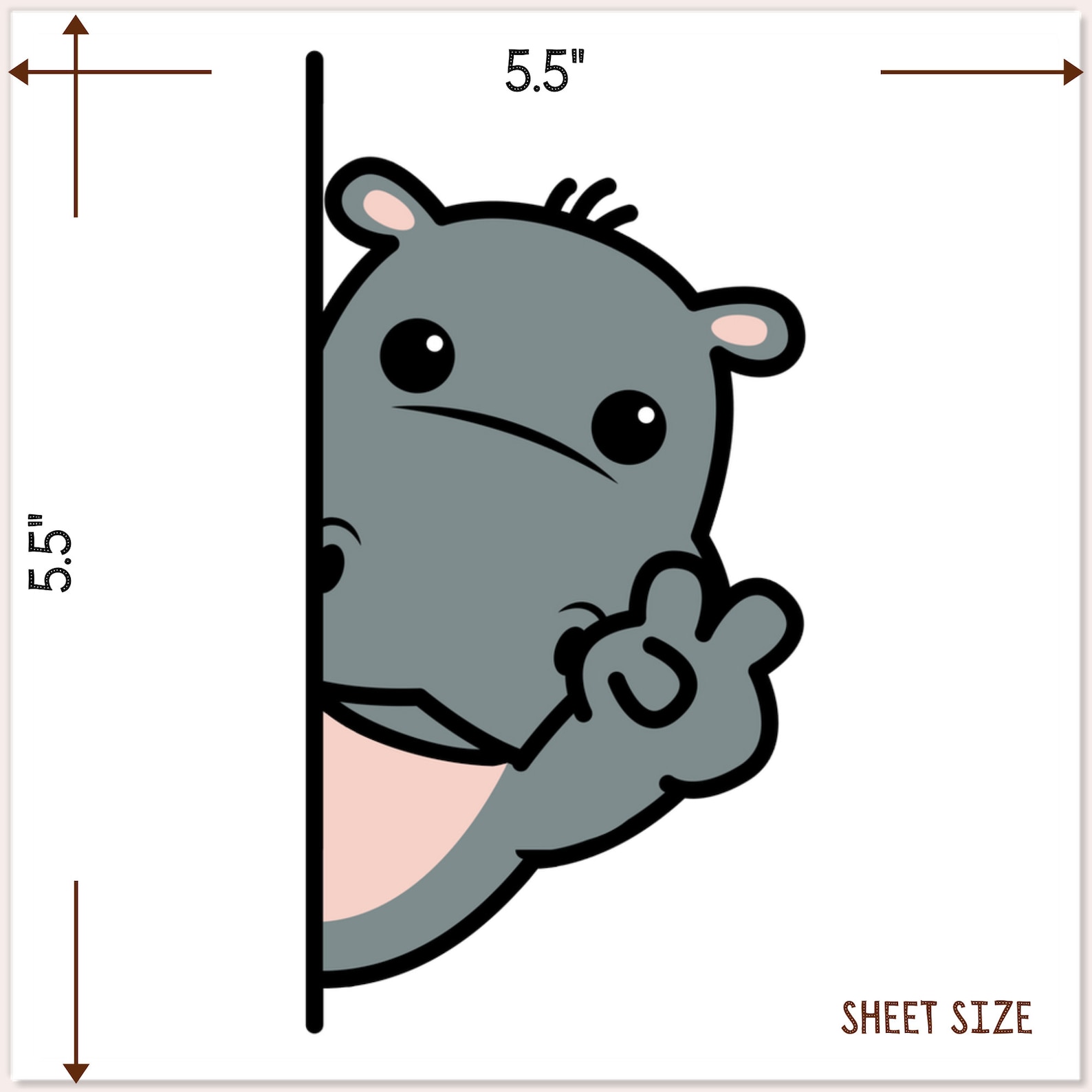 Peeking Hippo Car Decal: Funny Cartoon Hippopotamus Showing V-Sign ...