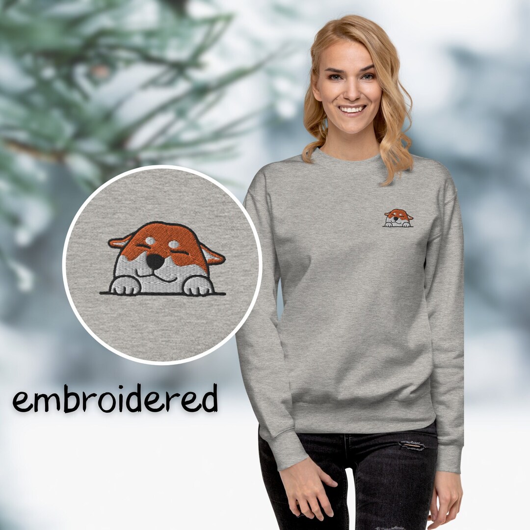 Embroidered Shiba Inu Sweatshirt / Embroidery Kawaii Peeking Red Shiba ...