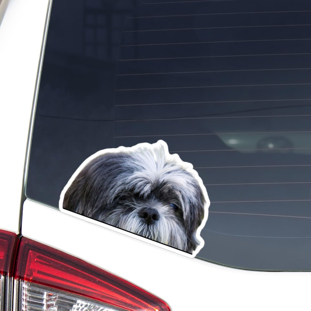 Shih Tzu Car Decal Sticker / Peeking Black White Shih Tzu Dog Head Face ...