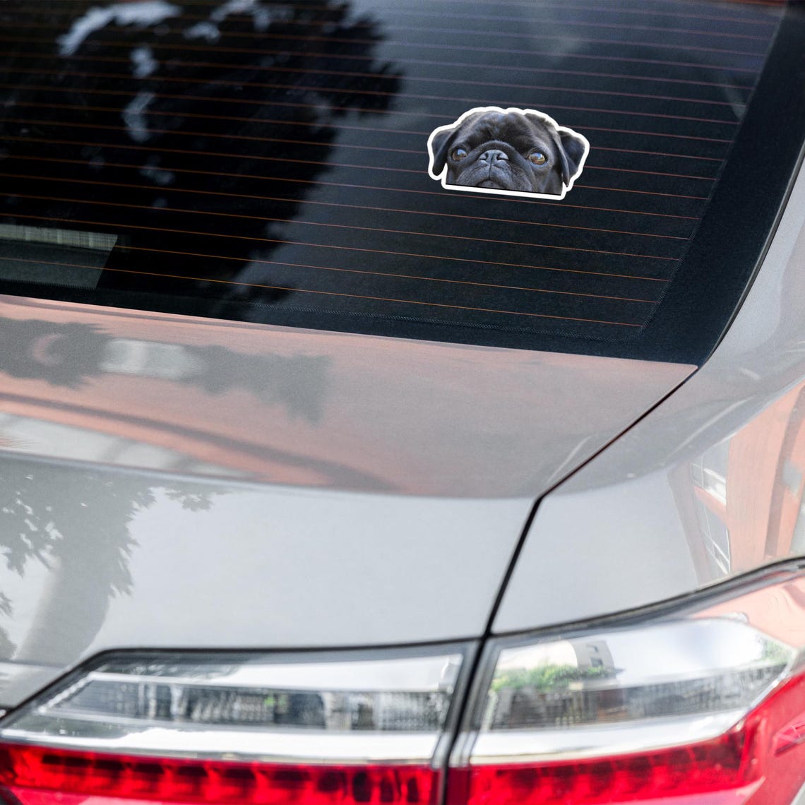 Black Pug Car Decal Sticker / Peeking Realistic Pug Dog Head Face ...