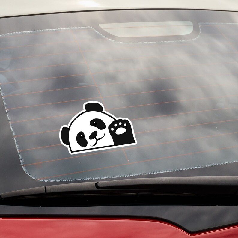 Panda Bear Car Decal Sticker / Black White Kawaii Panda Waving | Etsy