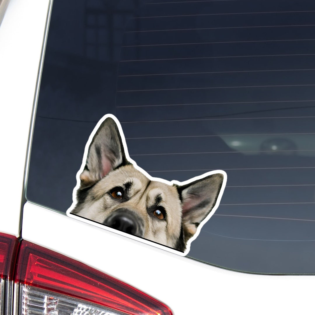 Grey Norwegian Elkhound Car Decal: Personalization Peeking Dog Head ...