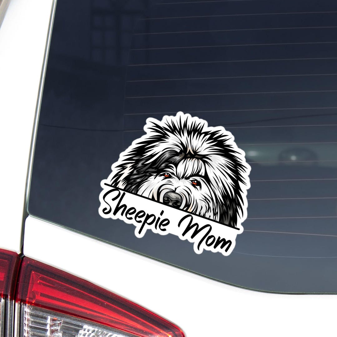 Old English Sheepdog Car Decal Sticker / Peeking Sheepie Mom Dog Head ...