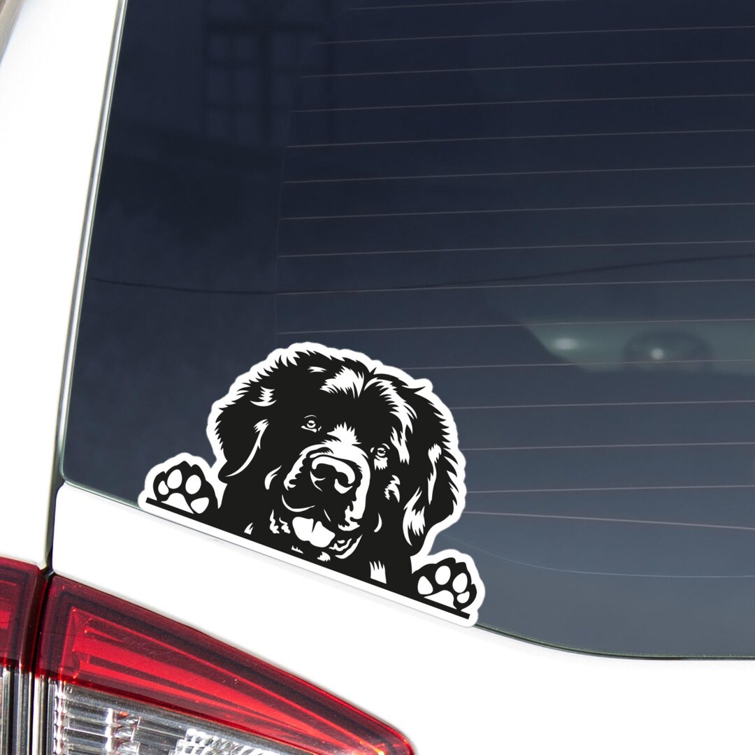 Newfoundland Car Decal Sticker / Peeking Black & White Dog Head Face ...