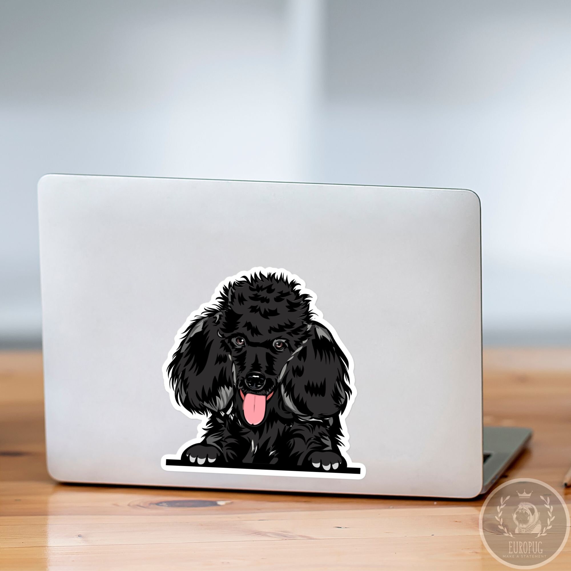 Peeking Poodle Car Decal Sticker / Realistic Black Poodle Dog / Vinyl ...