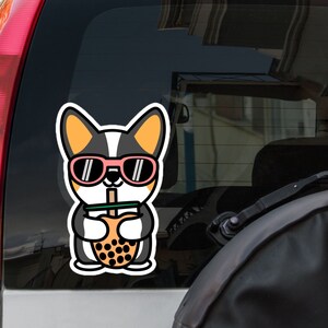 Corgi Boba Car Decal Sticker / Tricolor Corgi With Bubble Tea Milk ...