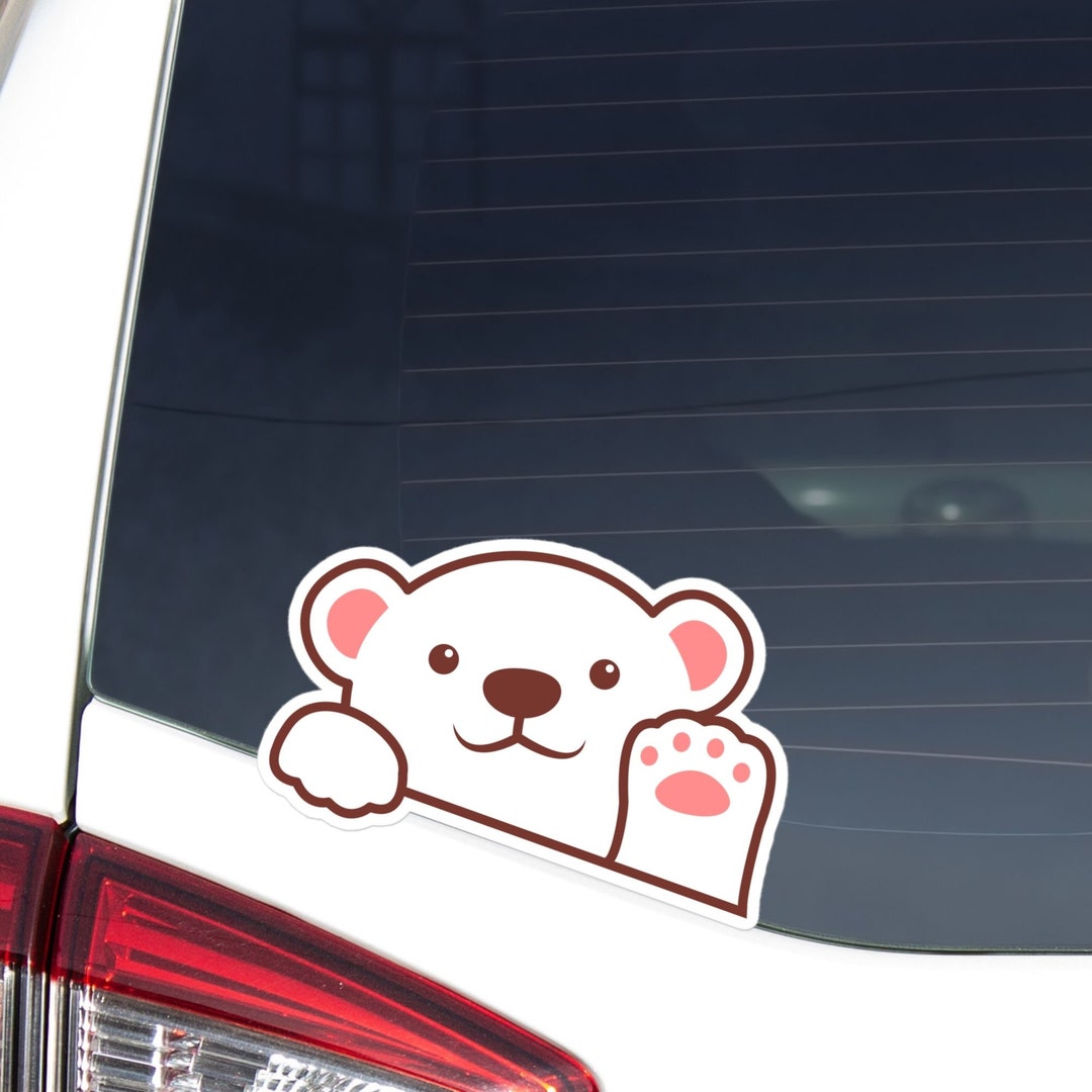 Polar Bear Car Decal Sticker / White Kawaii Cartoon Bear Waving Paw ...