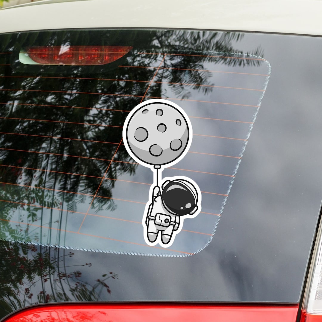 Astronaut Floating With Moon Car Decal Sticker / White Black Spaceman ...