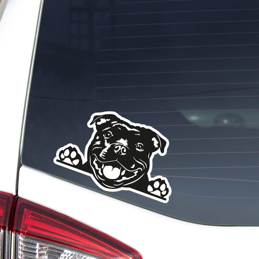 Staffordshire Bull Terrier Car Decal Sticker / Peeking Black & White ...