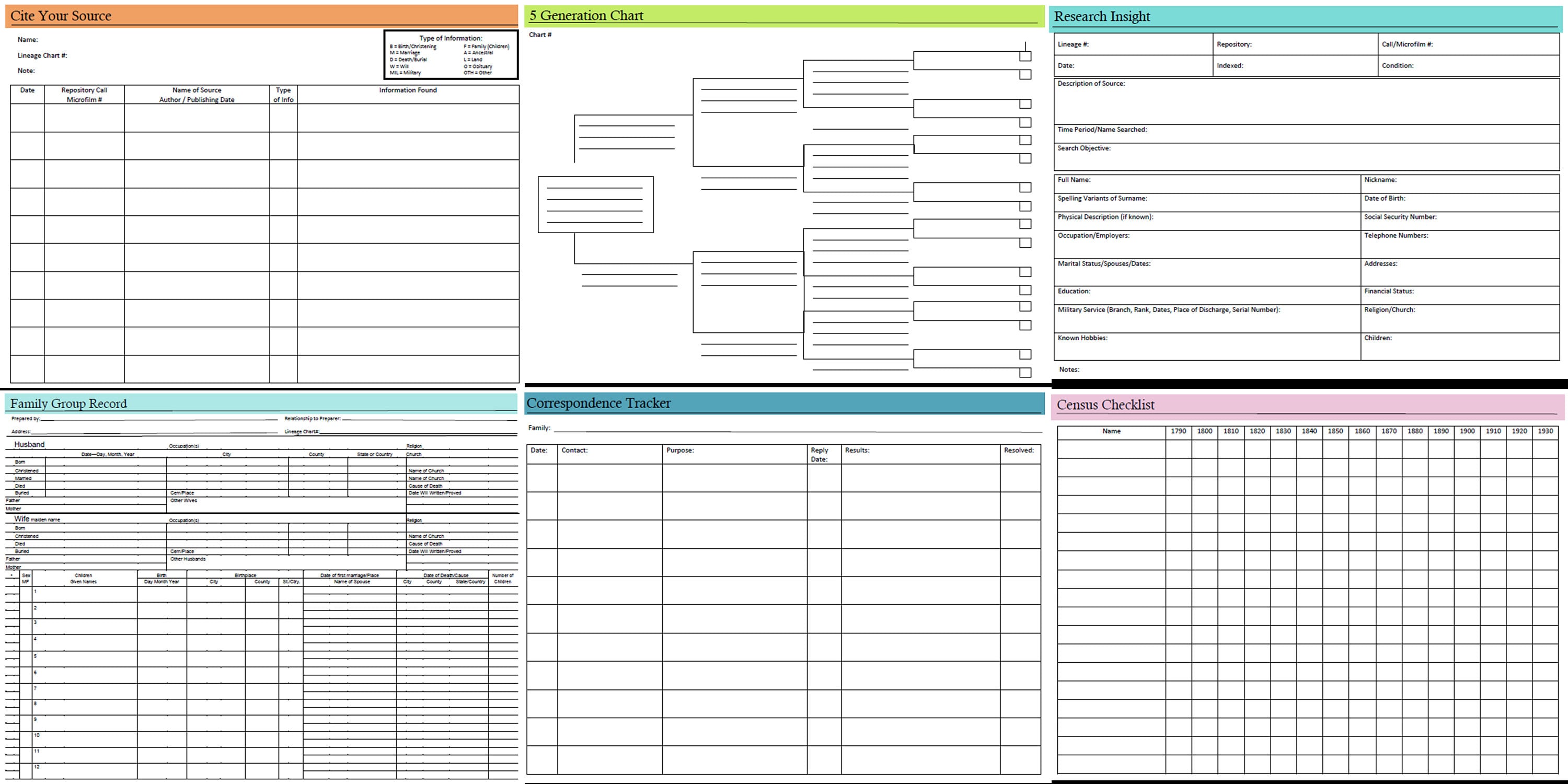Colorful Family History Worksheet Bundle | Ancestry Research ...