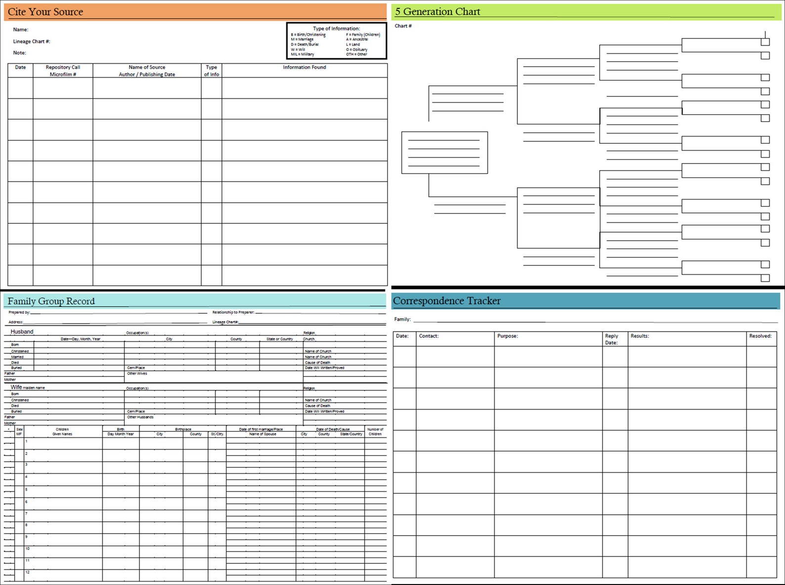 Colorful Family History Worksheet Bundle | Ancestry Research ...