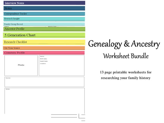 Colorful Family History Worksheet Bundle Ancestry Research - Etsy