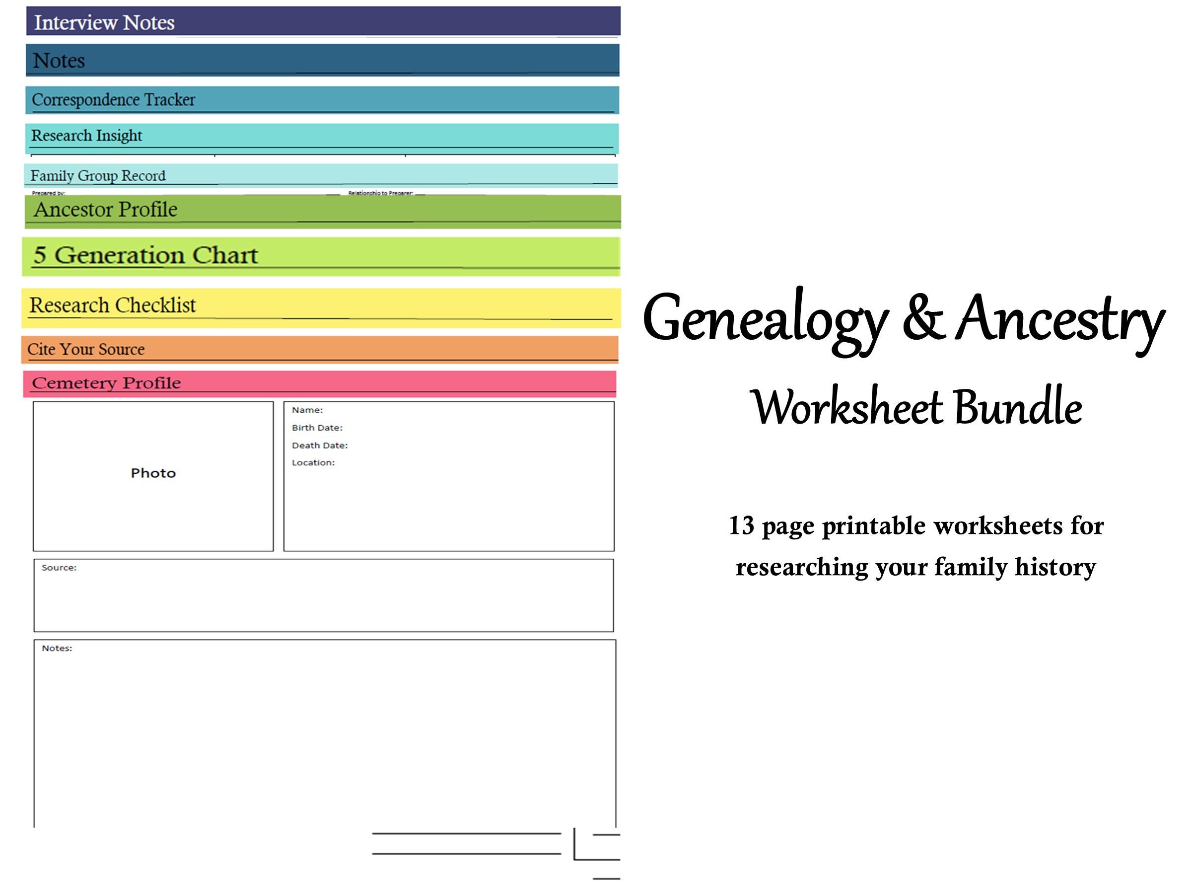 Colorful Family History Worksheet Bundle | Ancestry Research ...