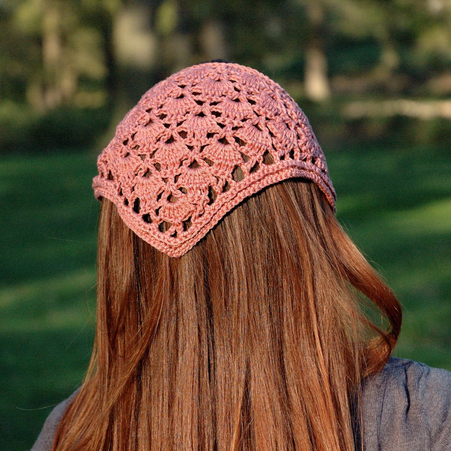 Head Kerchief, Crochet Hair Bandana, Crochet Lace Headband, Hair ...
