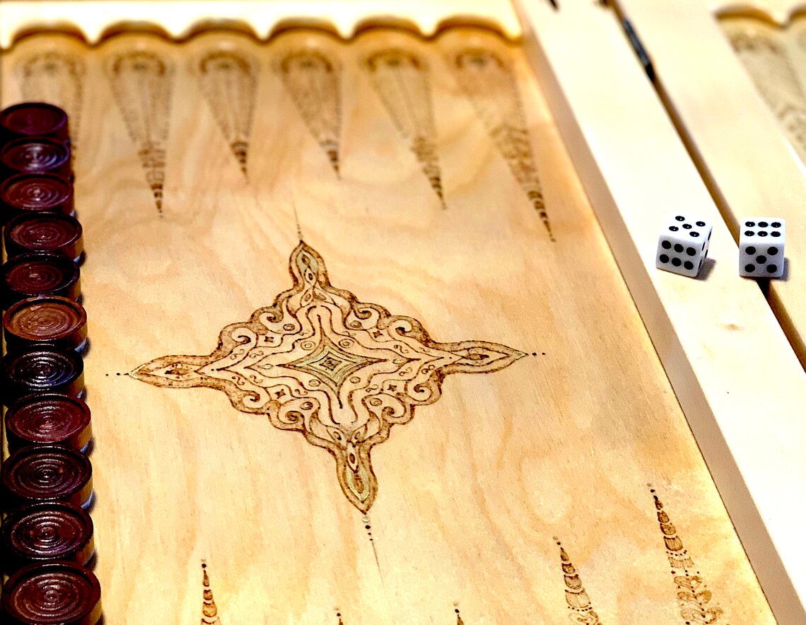 NARD SET, Board Game, Handmade, Woodcraft, Pyrography Art, Designed by ...
