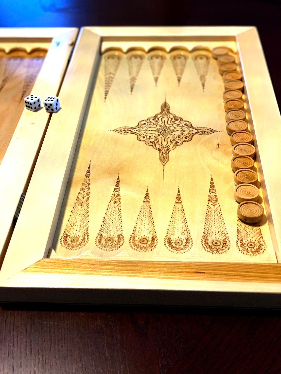 NARD SET, Board Game, Handmade, Woodcraft, Pyrography Art, Designed by ...