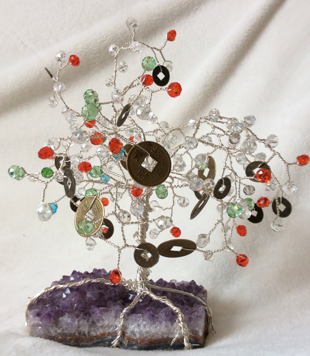 Tree of Life (money Tree), With a Swarovski Beads, Amethyst Base and I ...