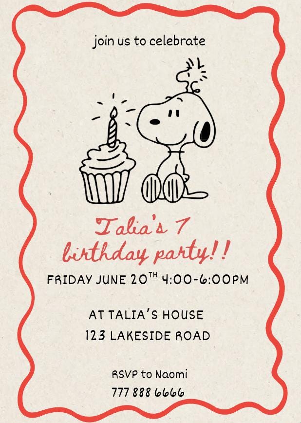 Snoopy Birthday Party Invite (cool) - Etsy
