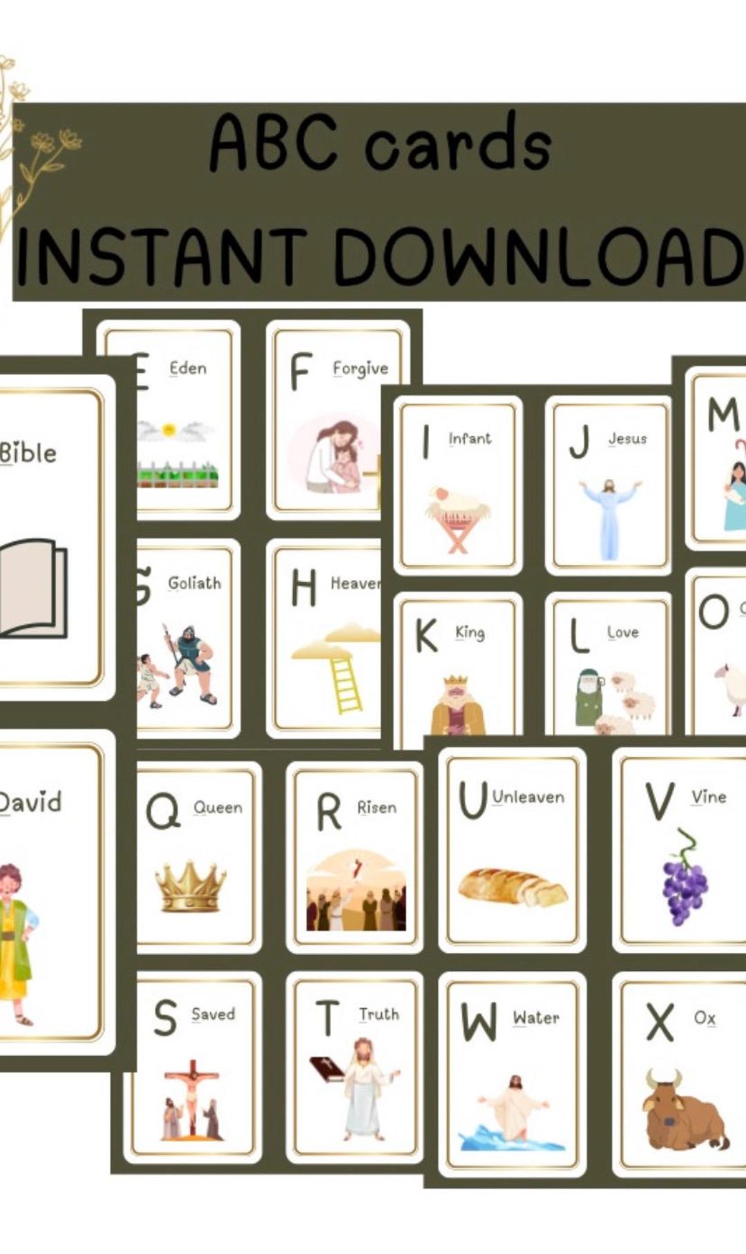 Bible ABC Cards: Kids Learning Activity, Christian Homeschool, Sunday ...
