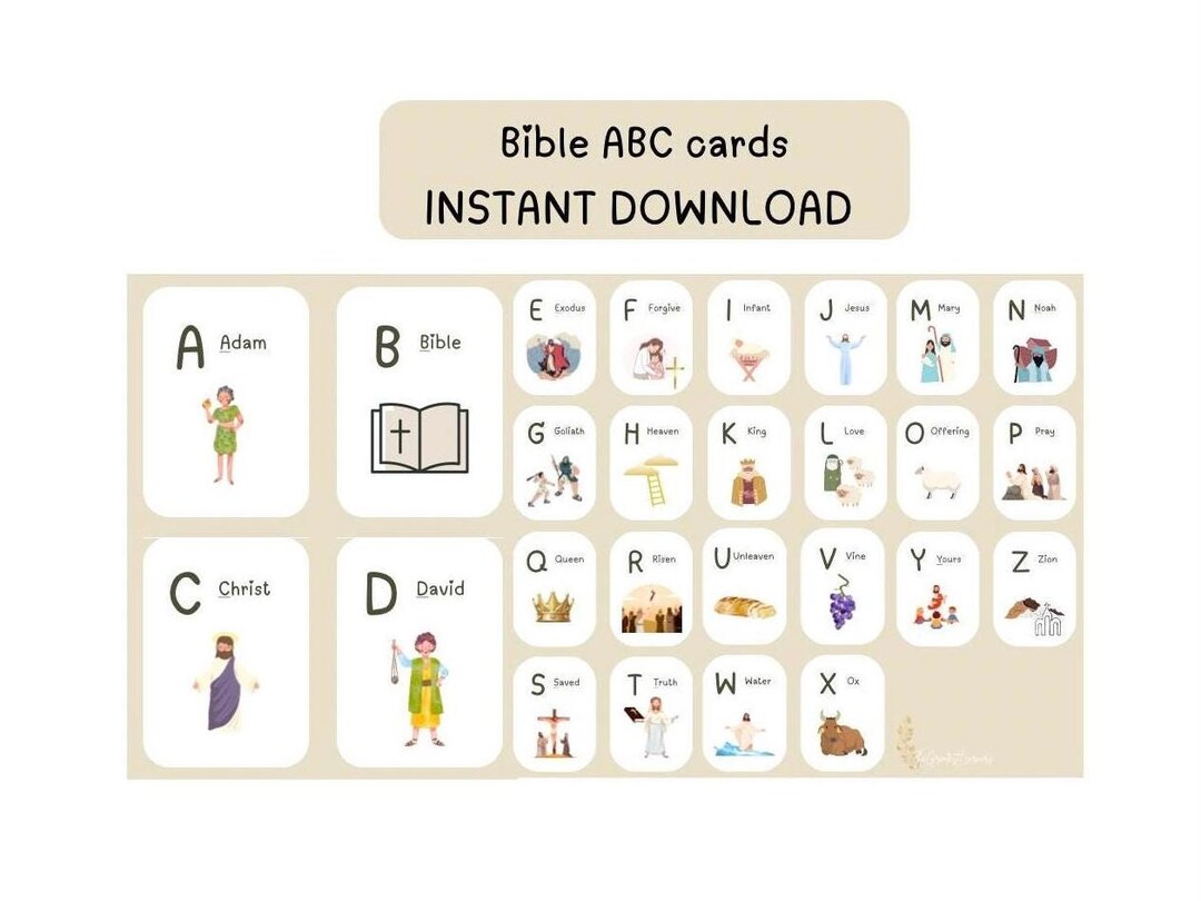 Bible ABC Cards: Kids Learning Activity, Christian Homeschool, Sunday ...