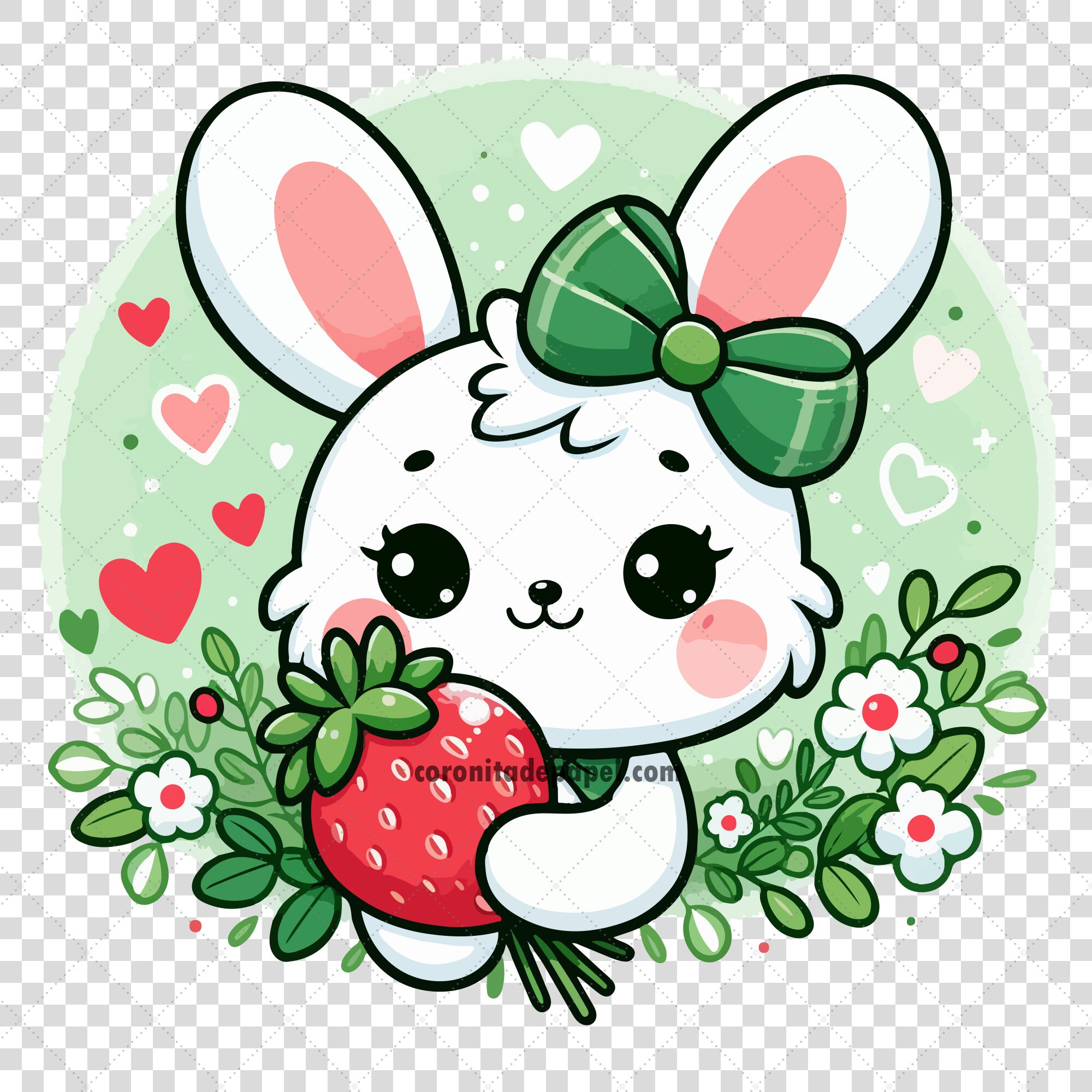 Bunnies and Strawberries Clipart Kawaii Clipart Gift Tag Bunny PNG ...