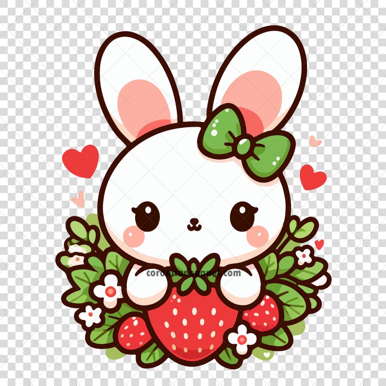 Bunnies and Strawberries Clipart | Kawaii Clipart | Gift Tag | Bunny ...
