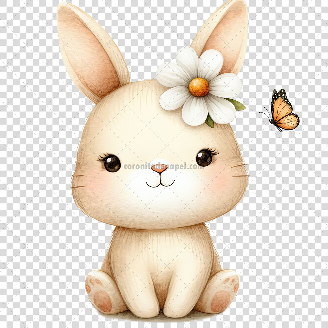 Watercolor Bunny and Butterfly Clipart Cute Clipart Gift Tag Bunny PNG ...