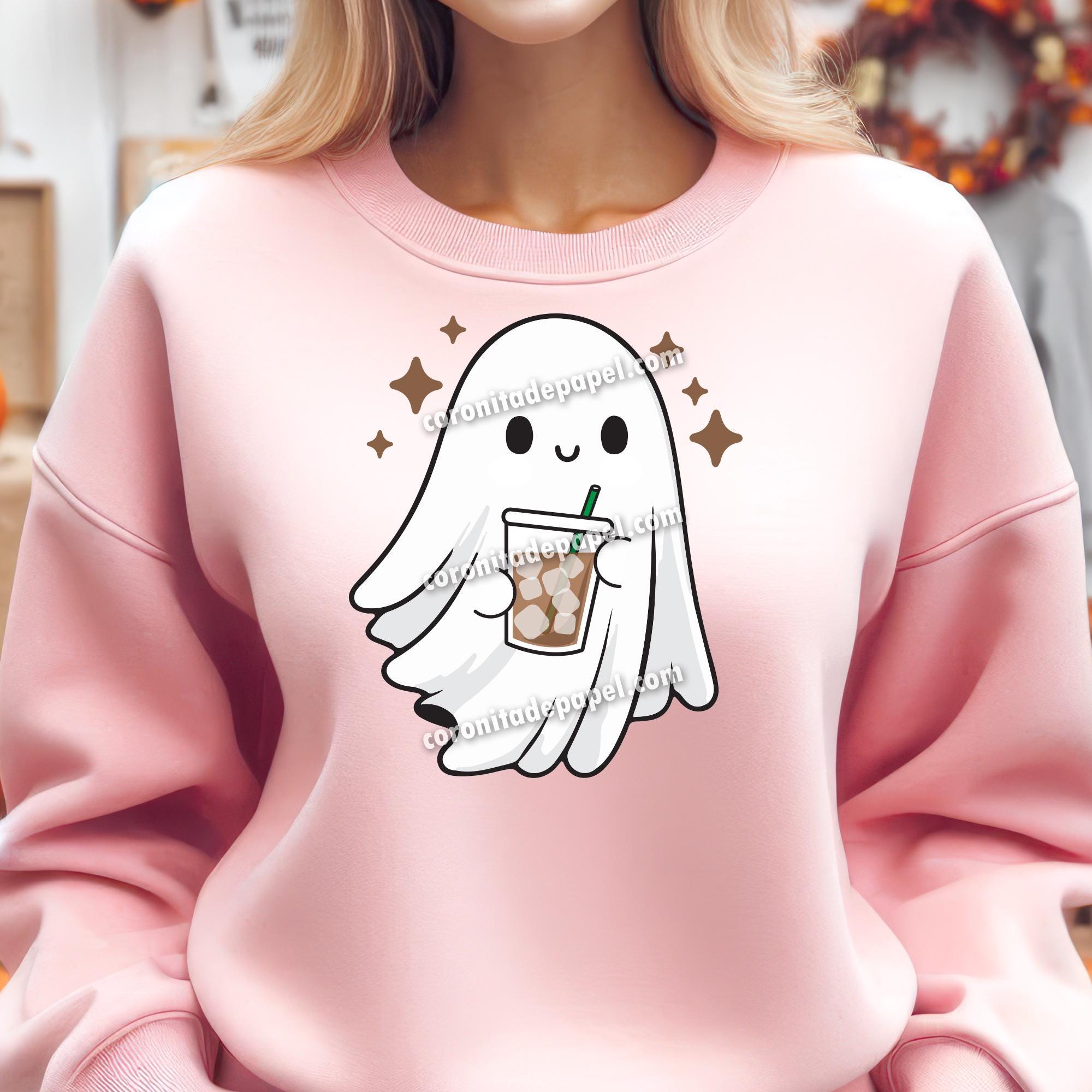 Cute Ghost With Iced Coffee Clipart PNG, Kawaii Halloween Ghost PNG ...