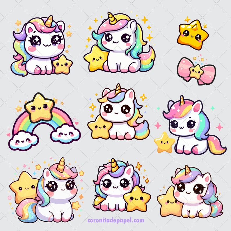 Cute Unicorn and Stars Cliparts | Rainbow Clip Art | Shooting Star ...