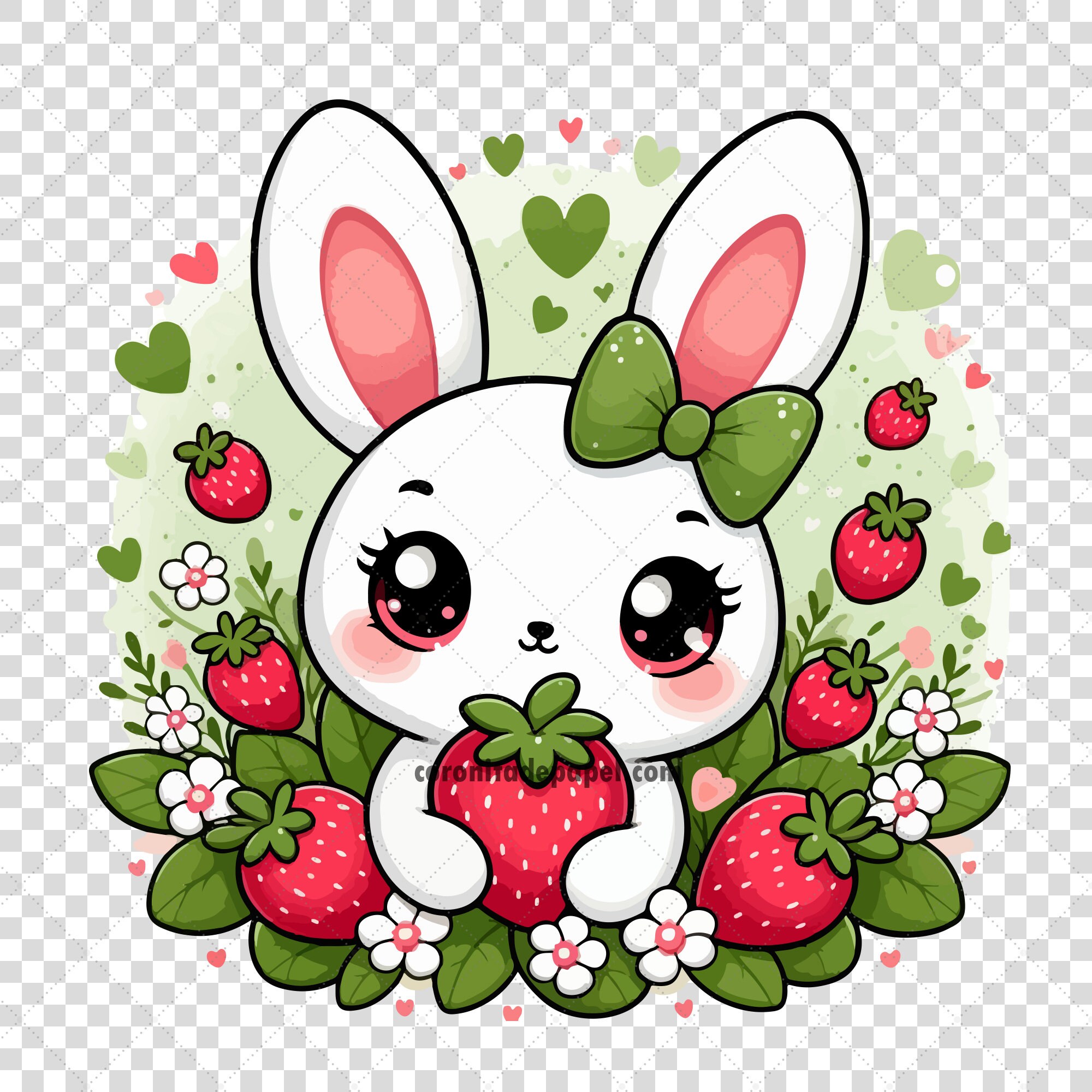 Bunnies and Strawberries Clipart Kawaii Clipart Gift Tag Bunny PNG ...