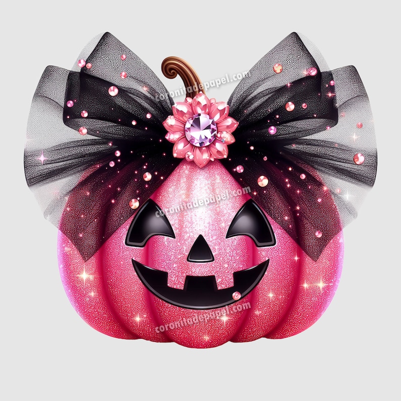 Pink Glitter Pumpkin Bow Halloween Clipart Png | Sparkly Pumpkin Png ...
