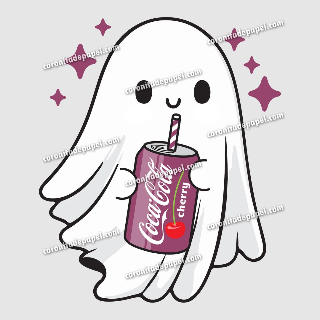 Ghost With Cherry Soda Can PNG, Retro Ghost PNG, Funny Kawaii Halloween ...