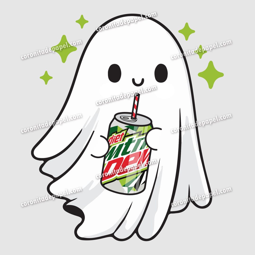 Cute Halloween Ghost With Diet Mountain Soda Can – Funny Spooky Clipart ...