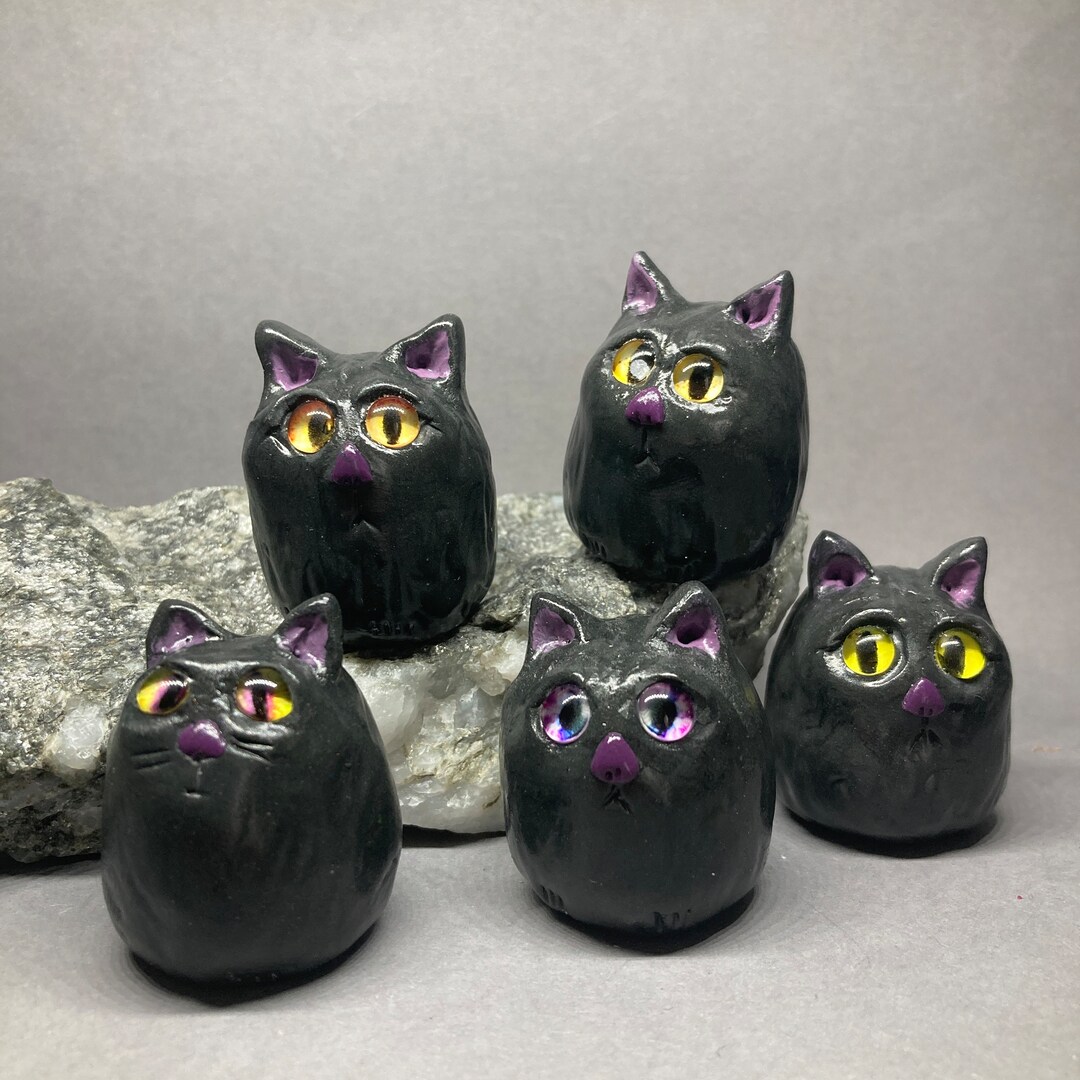 Hand-sculpted Black Cat Figurine: Polymer Clay Animal Totem - Etsy