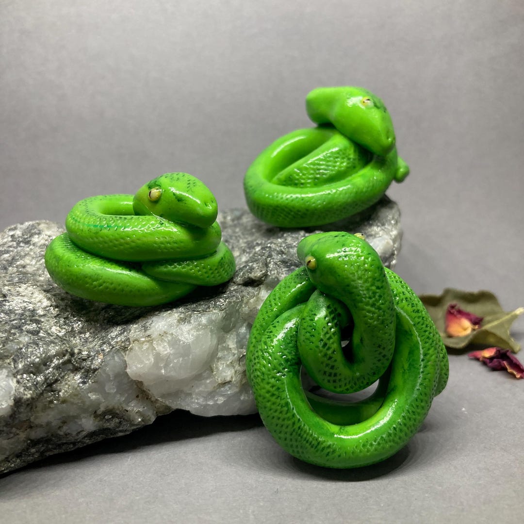 Polymer Clay Green Tree Python Figurine: Snake Animal Totem - Etsy