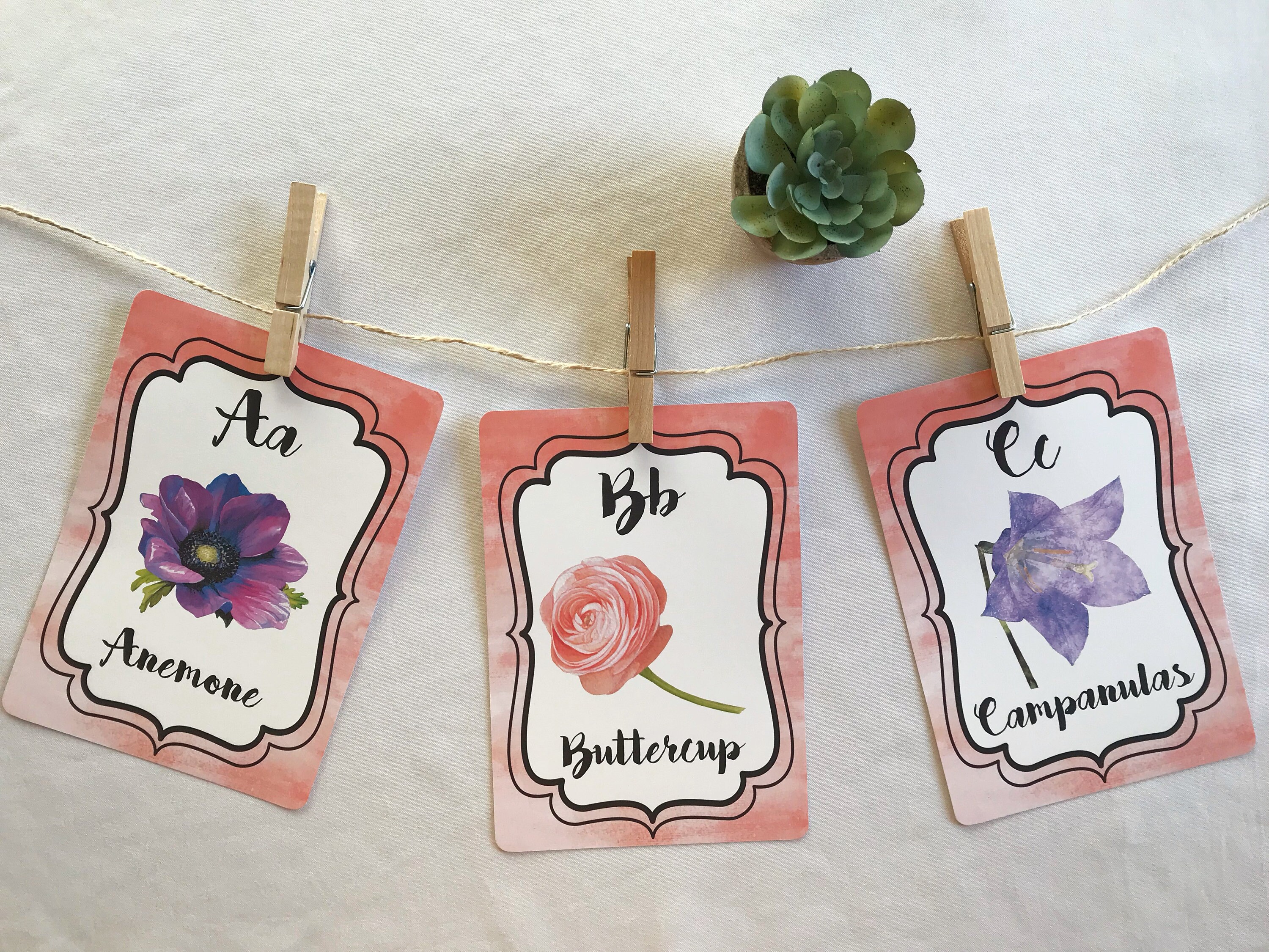 Flower Alphabet Cards, Flower Wall Print, Flower, Nursery Décor ...