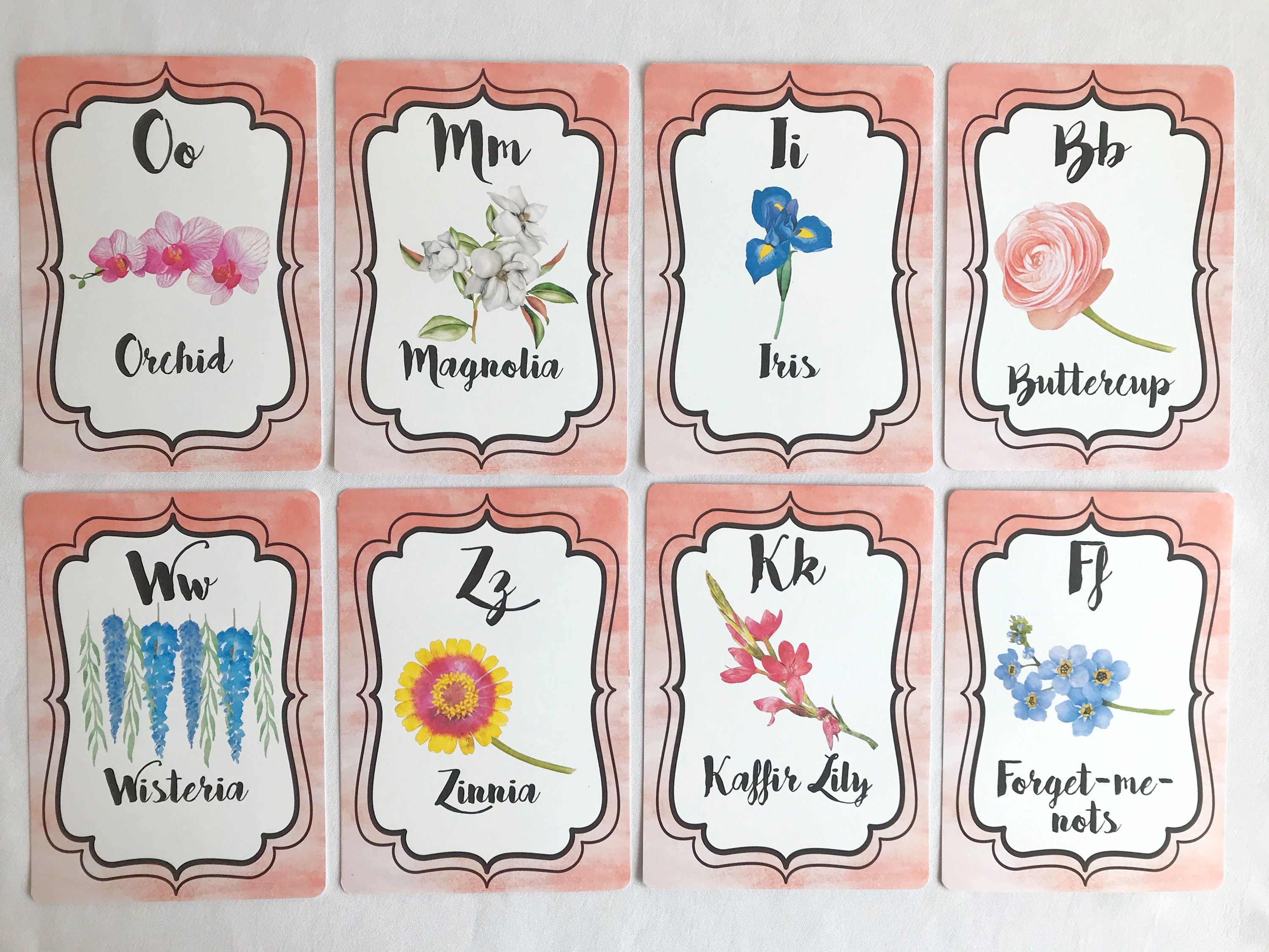 Flower Alphabet Cards Flower Wall Print Flower Nursery | Etsy