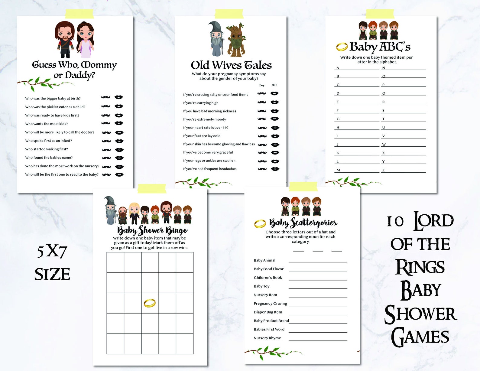 PRINTABLE LOTR Baby Shower Games, Lord of the Rings Baby Shower, Lord ...