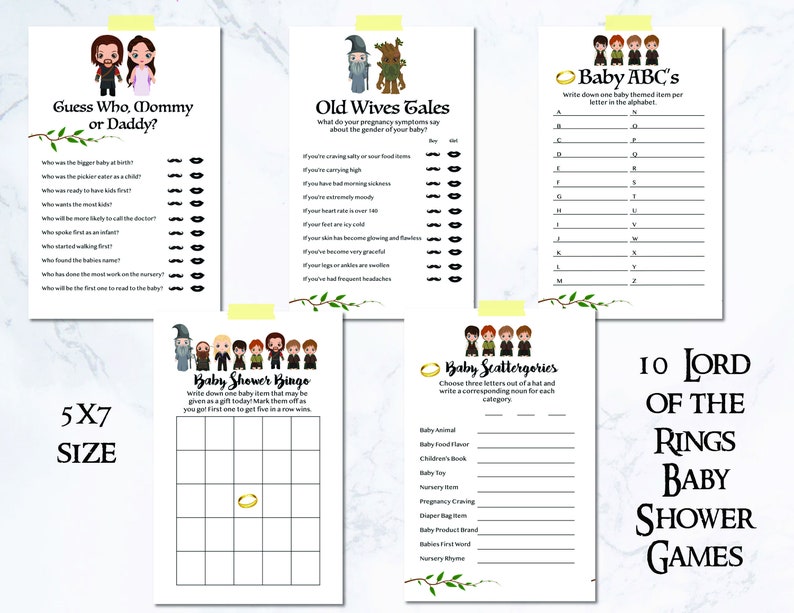 PRINTABLE LOTR Baby Shower Games, Lord of the Rings Baby Shower, Lord ...