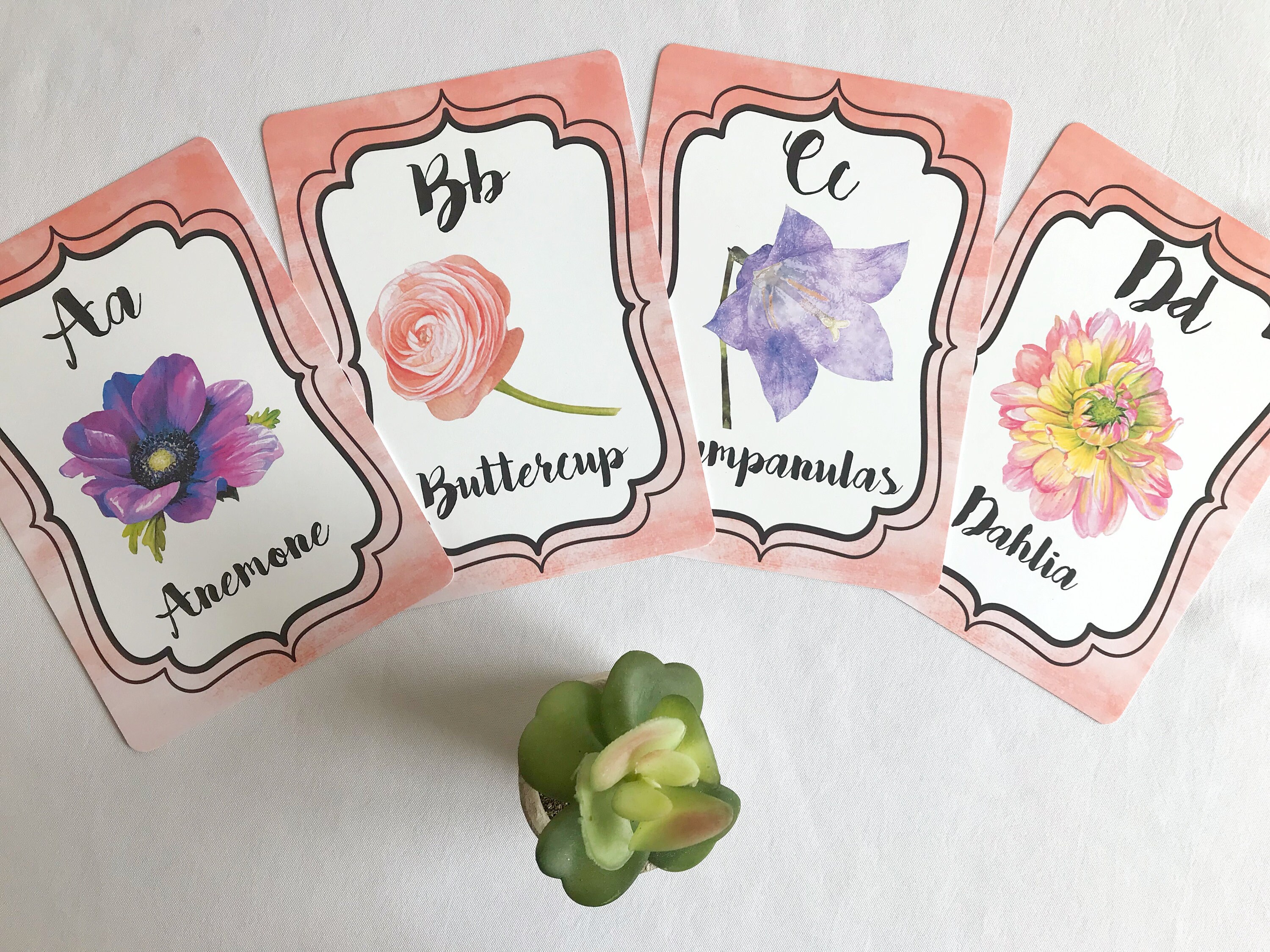 Flower Alphabet Cards Flower Wall Print Flower Nursery | Etsy