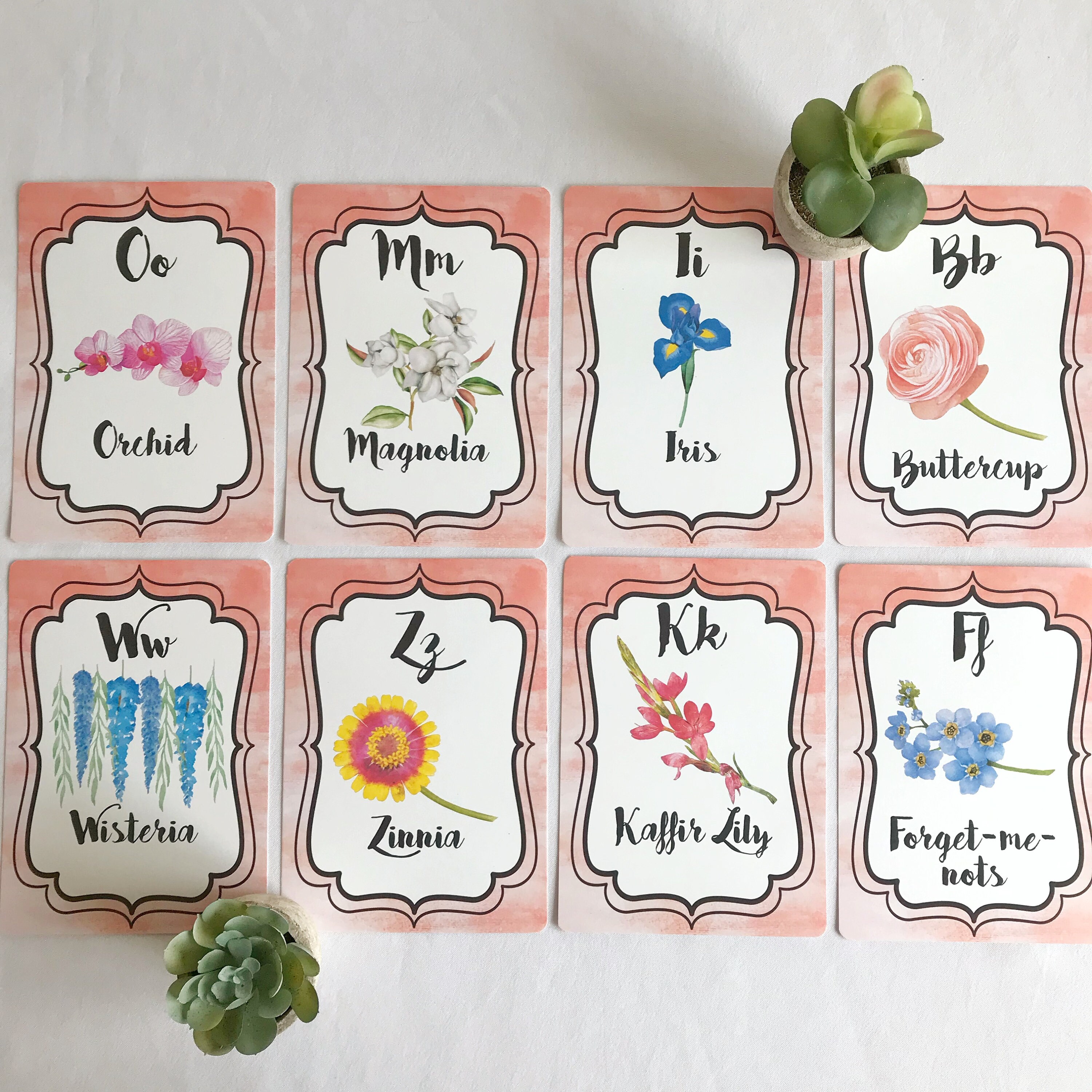 Flower Alphabet Cards Flower Wall Print Flower Nursery | Etsy