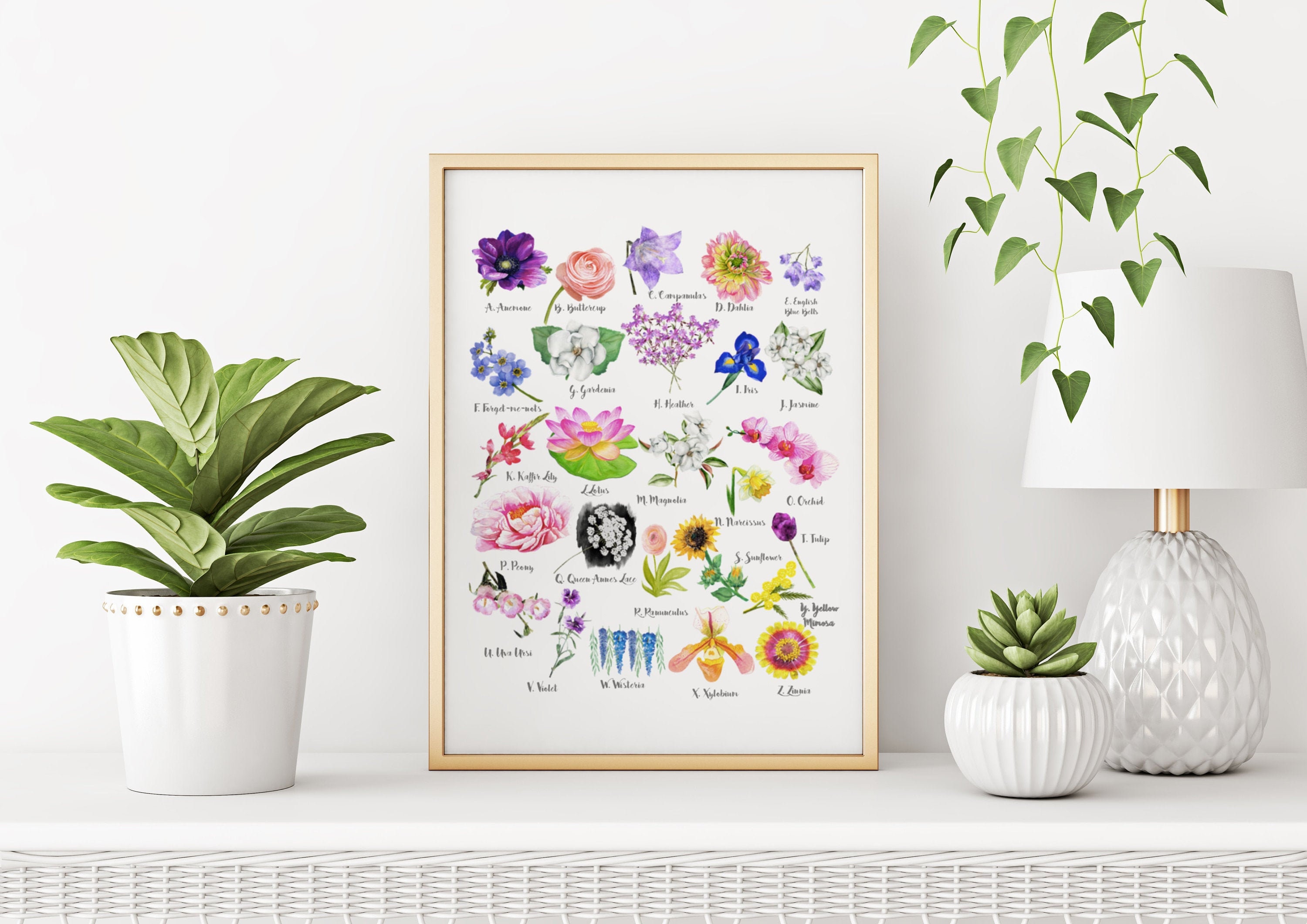 Flower Alphabet Chart, Watercolor Alphabet Chart, Flower Alphabet ...