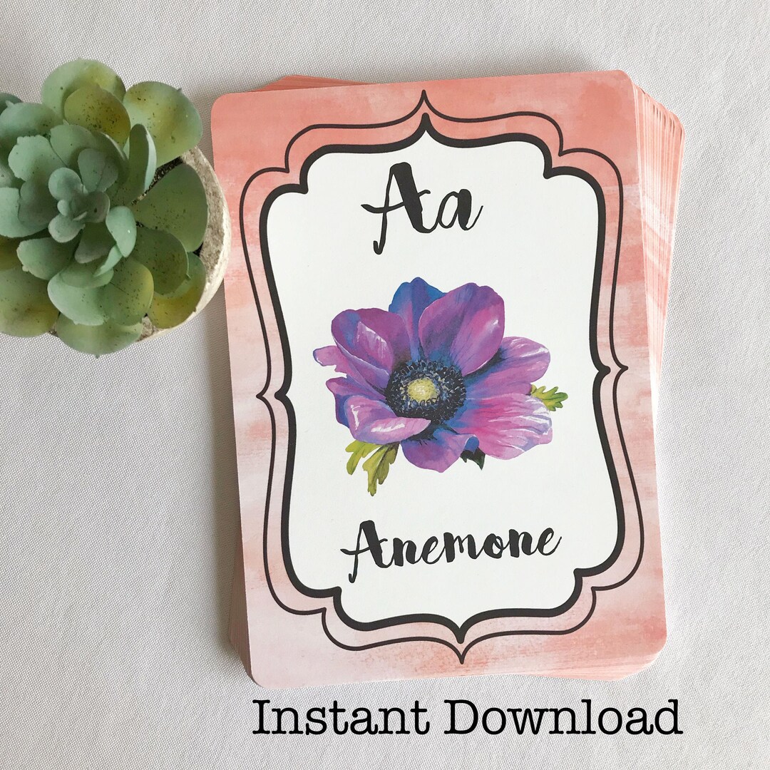 Flower Alphabet Cards, Flower Wall Print, Flower, Nursery Décor ...
