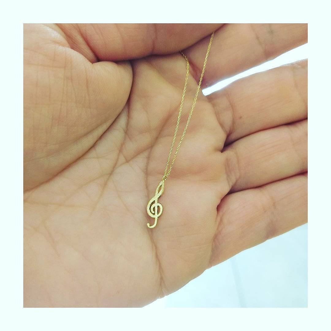 Gold Treble Clef Necklace 14K Solid Gold Music | Etsy