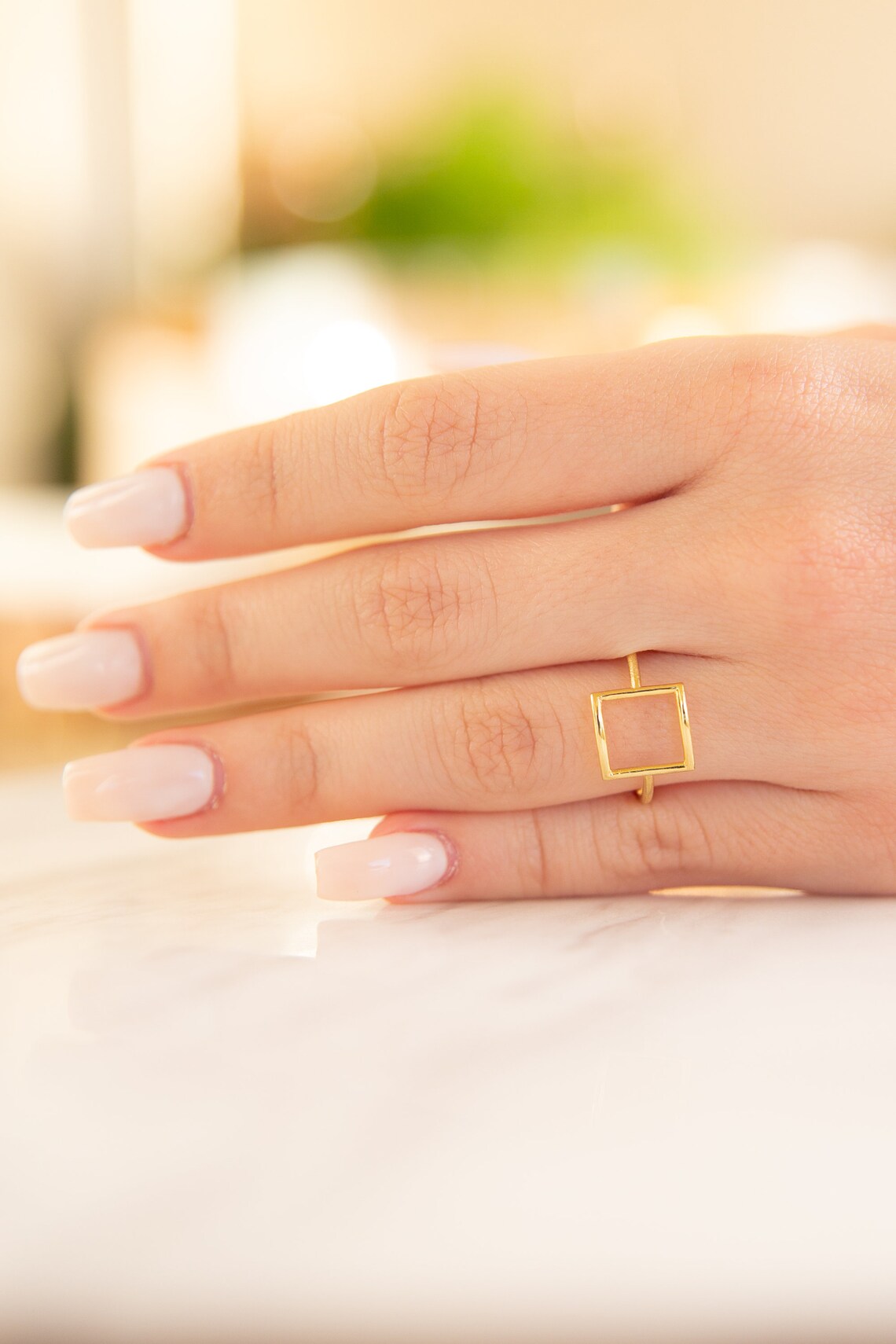 Gold Square Ring9k14k Solid Gold Ringrose Goldwhite - Etsy UK