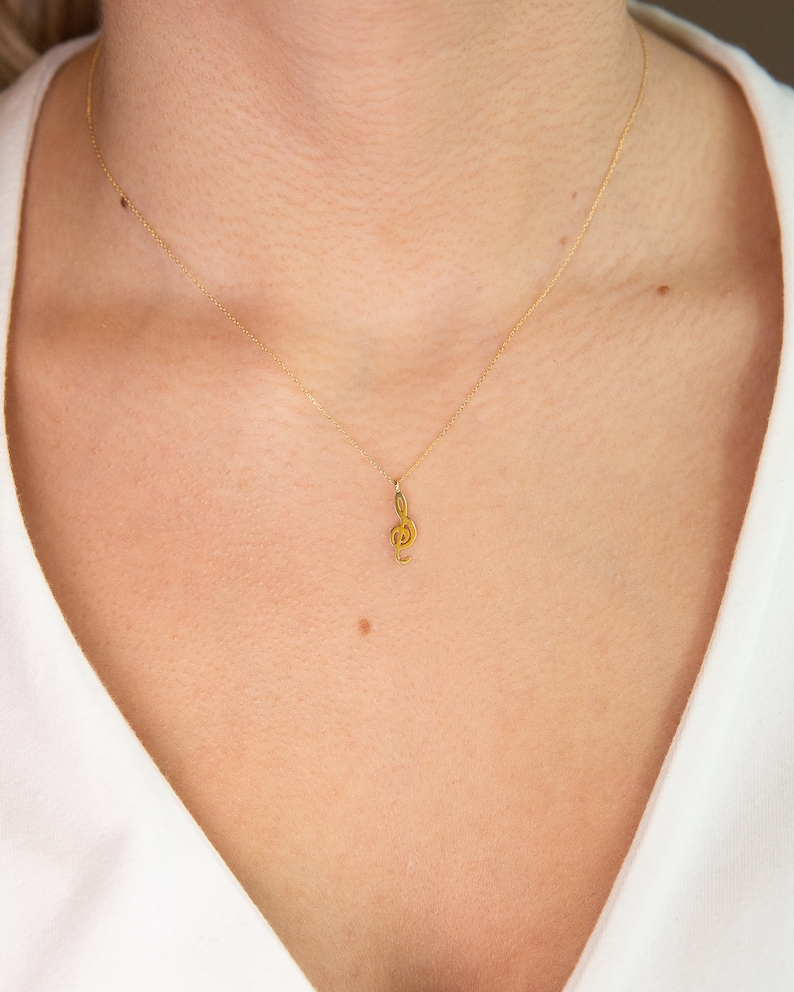 Gold Treble Clef Necklace 14K Solid Gold Music Charm G Clef - Etsy
