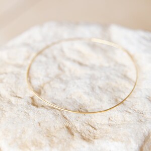 Dainty Bangle Bracelet, 14K Solid Gold, Very Thin Modern Bangle, Simple ...