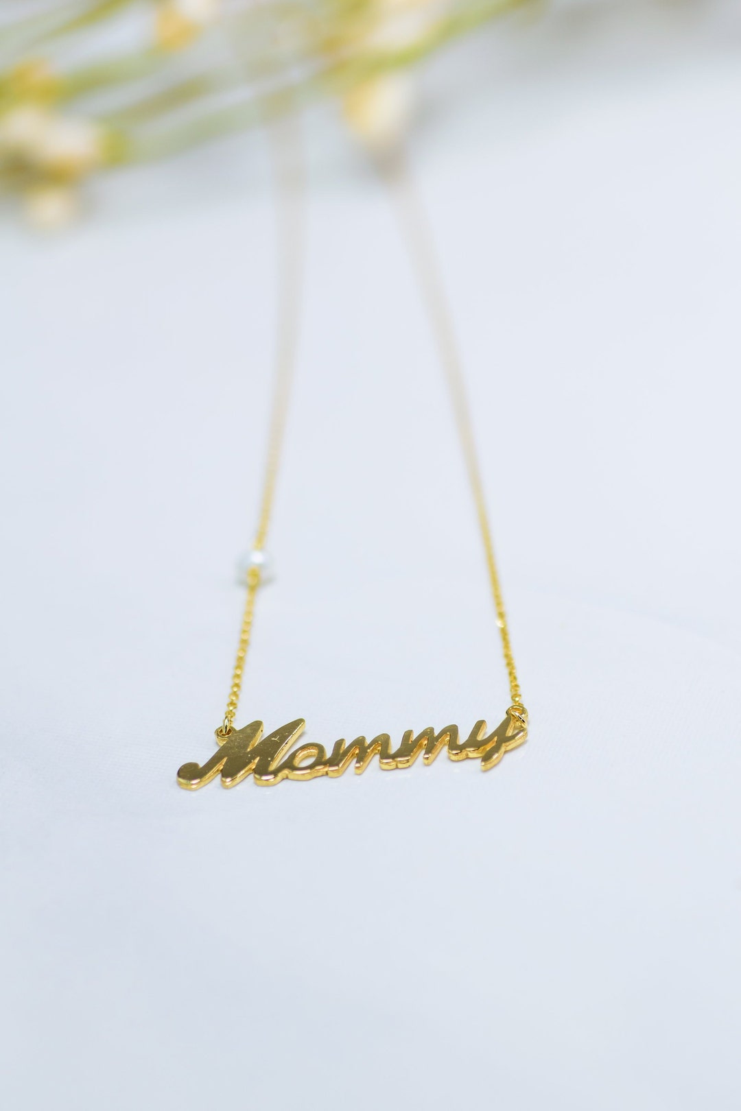Mommy Necklace, 9K, 14K, 18K, Solid Gold, Mommy Word, Baby Shower Gift ...